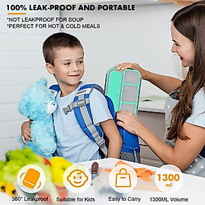 Bento Box, Lunch Box Kids, 1300ML Bento Box Adult Lunch Box with 4 Compartment &Food Picks Cake Cups, Lunch Box Containers for Adults/Kids/Toddler, Leak-Proof, Microwave/Dishwasher/Freezer Safe(Green)