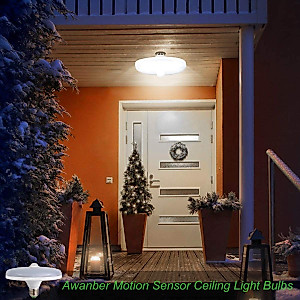 Motion Sensor Light Bulbs, 18W (150W Equivalent) E26 1500LM Motion Detector Dusk to Dawn LED Ceiling Light Bulb Automatic On Off Led Bulb for Garage, Porch, Basement, Hallway, Frontdoor - Cool White