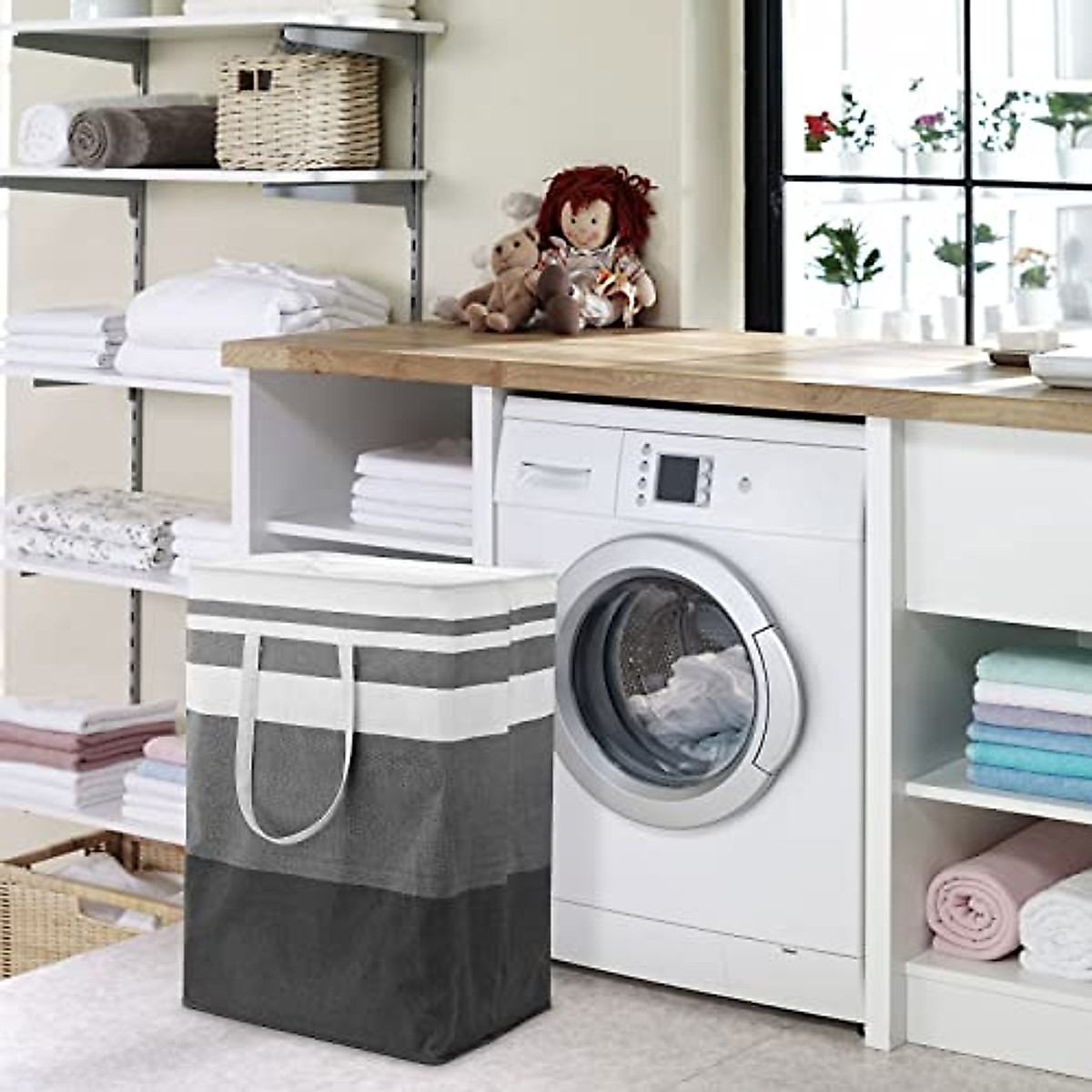 Firlar 2PCS Laundry Basket,15.7×11.5inch Folding Laundry Hamper,Dirty Clothes Organizer,Large Capacity Dirty Laundry Hamper,Laundry Hamper with Lid,Portable Dirty Clothes Basket for Clothes Storage