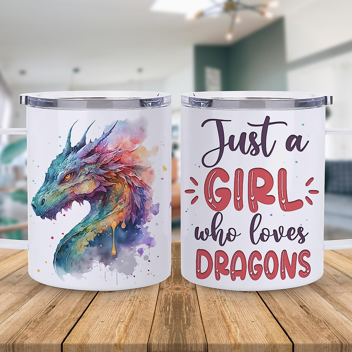 Hyturtle Dragon Cup Gifts Dragon Lover, Just A Girl Who Loves Dragons Coffee Mug Stainless Steel 12oz, Dragon Gifts For Women, Cute Animal Lover Gift For Girls, Daughter On Birthday Christmas