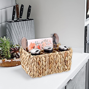 Sumnacon Water Hyacinth Utensil Holder,Farmhouse Flatware Silverware Organizer Countertop for Spoon Fork Knife,Rustic Utensil Caddy for Kitchen,Picnic,Party,Countertop