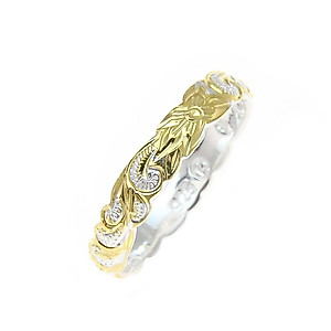 Arthur's Jewelry Sterling Silver 925 4mm 2tone yellow gold plated Hawaiian scroll hand engraved cut out ring band size 10