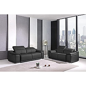 Blackjack Furniture Lorenzo Mid Century Modern Italian Leather Living Room Power Reclining, Sofa, 86", Dark Gray