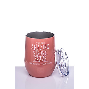 DIVERSEBEE Inspirational Thank You Gifts for Women, Best Friend, Sister, Wife, Girlfriend, Coworker, Mom, Encouragement Birthday Wine Gifts - Insulated Wine Tumbler with Lid (Coral)