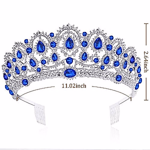 BABEYOND Crystal Queen Crown Birthday Tiara Prom Pageant Quinceanera Crown Tiara Rhinestone Wedding Princess Tiara Headband with Comb Pin (Blue)