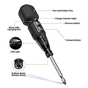 JXTZ Electric Screwdriver Set, Rechargeable Cordless Power Screwdriver with 9 Screwdriver Bits, LED Light, Auto & Manual Mode for Smartphone, Game Console, Camera, Clock, Laptop, Home Repair Tool Kit
