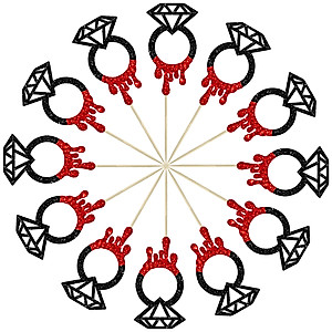 Gyufise 24Pcs Scary Halloween Cupcake Toppers Horror Blood Diamond Ring Cupcake Decorations Gothic Bachelorette Supplies for Halloween Blood Bachelorette Party Spooky Bridal Shower Wedding