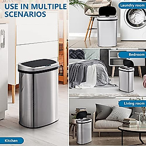 Innovaze 13 Gal./50 Liter Stainless Steel Oval Motion Sensor Trash Can for Kitchen