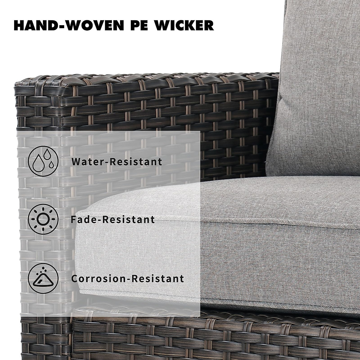 Grand patio Outdoor Furniture, Patio Wicker Sectional Sofa Modular Furniture Set Single Sofa with Thick Cushions and Frame for Deck Porch Poolside Garden (Armless Sofa)