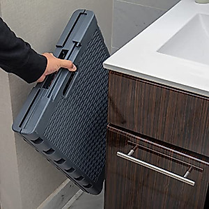 Mind Reader 61L Foldable Laundry Hamper, Clothes Basket, Lid, Wicker Design, Plastic, 18"L x 14.5"W x 21.25"H, Gray