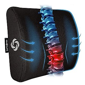 SAMSONITE - Lumbar Support Pillow For Office Chair And Car Seat, Memory Foam, Versatile Use Lower Back Cushion