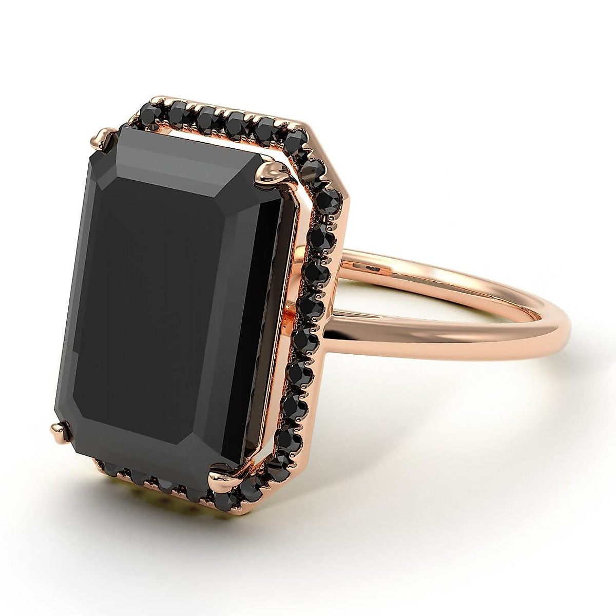 Jewelryonclick Rose Gold Plated Ring Emerald Cut Halo Diamond Jewelry Black Onyx Handcrafted Easy To Wear Ornaments Everyday Special Teen Gifts Rings for wife US Size : 5.5