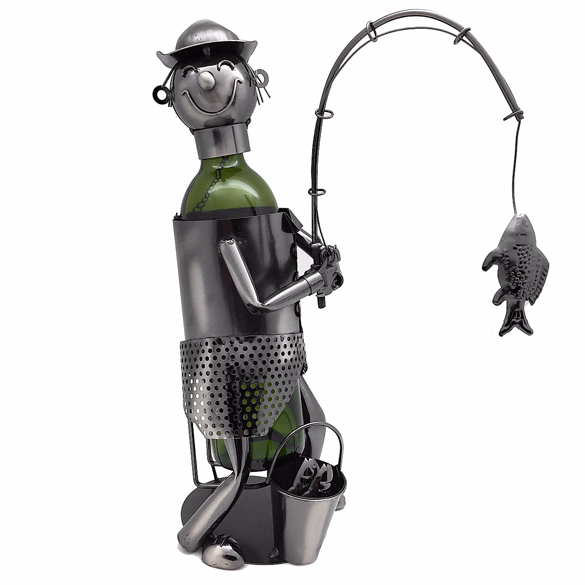 WINE BODIES Fisherman Metal Wine Bottle Holder, Charcoal