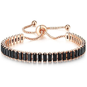 Jude Jewelers Silver Rose Gold Plated Full Cubic Ziron Filled Wedding Statement Cocktail Party Adjustable Size Strand Bracelet (Rose Gold Black)