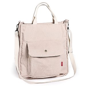 Etercycle Crossbody Bag for Women, Corduroy Tote Bag Casual Shoulder Handbags Big Capacity Shopping Bag with Zipper and Outer Pocket (Beige)