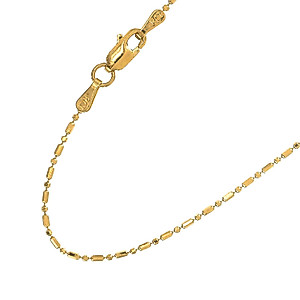 JewelStop 14k Solid Yellow Gold 1mm Diamond-cut Bar & Bead Ball Chain Lobster Claw Clasp-20 Inches, 2gr.