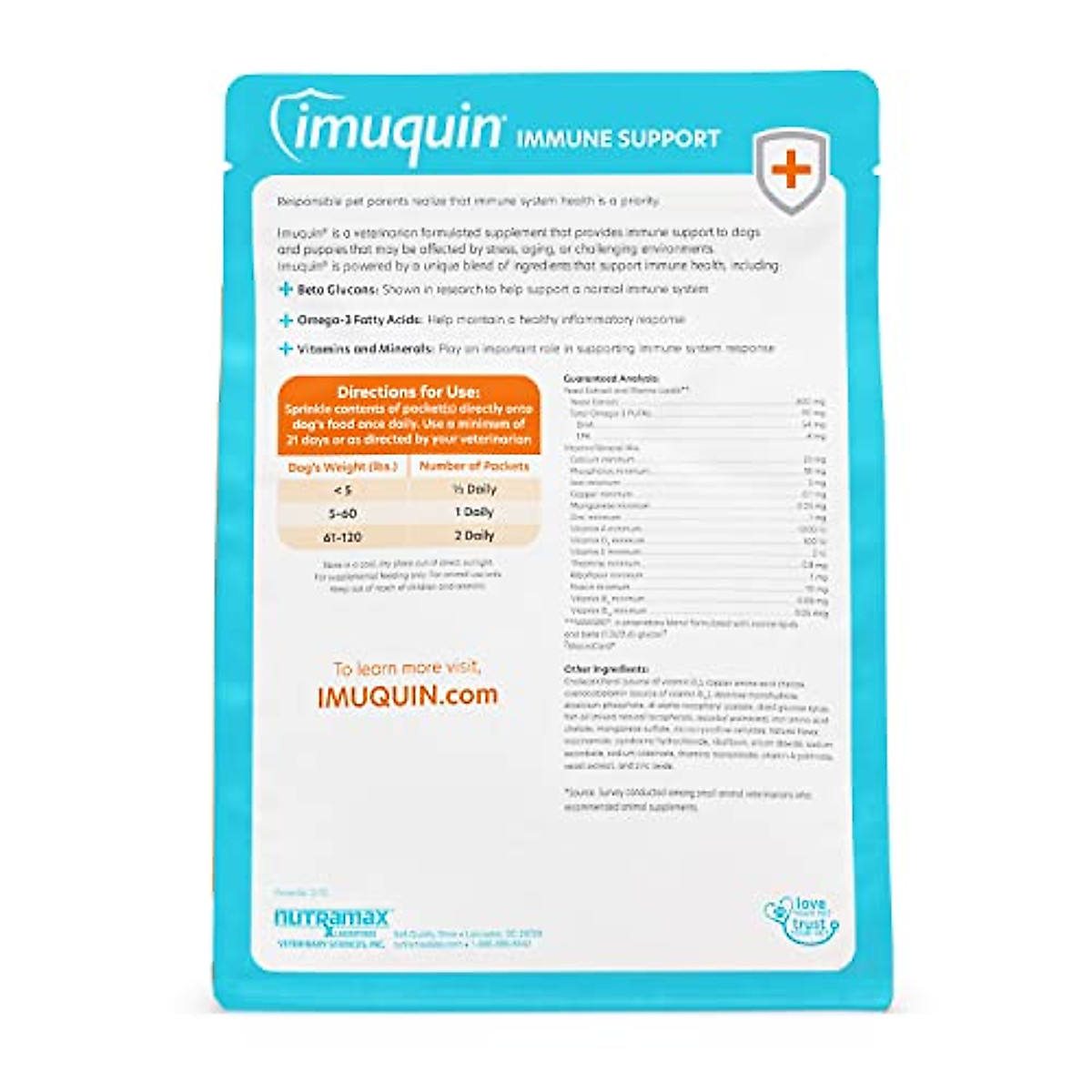 Nutramax Imuquin Immune Health Supplement Powder for Dogs, with Beta Glucans, Marine Lipids, Vitamins and Minerals, 30 Packets