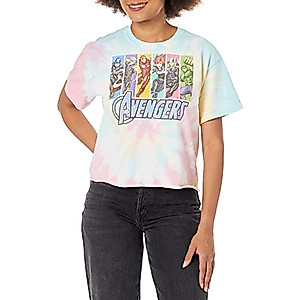 Marvel Universe Avengers Unite Women's Fast Fashion Short Sleeve Tee Shirt, BLU/PNK/LY, Medium