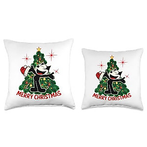 Felix Cat Cartoon Merry Christmas Holiday Designs Merry Christmas Felix Classic Holiday Joy Xmas Tree Throw Pillow, 16x16, Multicolor