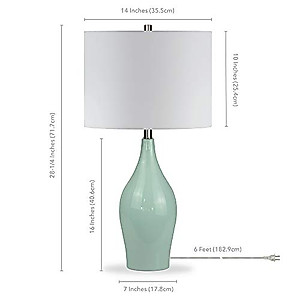 Bella 28.25" Tall Porcelain Table Lamp with Fabric Shade in Teal Porcelain/White