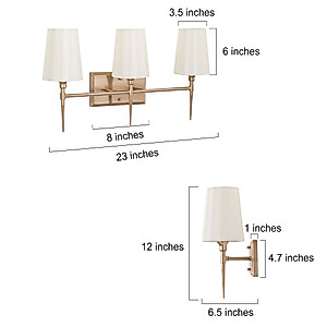 classy leaves Bathroom Light Fixtures, 3-Light Gold Vanity Lights, Modern Bathroom Vanity Light Fixtures with White Fabric Shade, 23’’ L x 6.5’’ W x 12’’ H