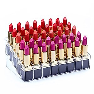 Benbilry Lipstick Holder, 40 Space Acrylic Lipstick Holder Organizer Case Display Rack，40 Slots (in a 8 x 5 Arrangement) Stand Cosmetic Makeup Organizer Lipstick, Brushes, Bottles More