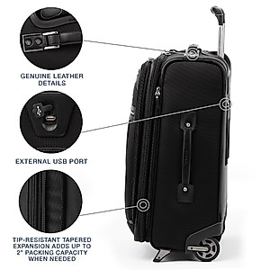 Travelpro Platinum Elite Softside Expandable Carry on Luggage, 2 Wheel Upright Suitcase, USB Port, Men and Women, Shadow Black, Carry On 22-Inch