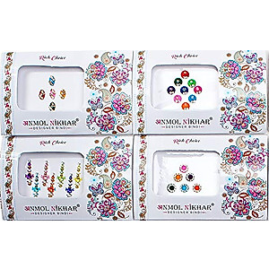 Avador Pack of 25 Assorted Bindi Multiple Sizes Multiple Designs Bollywood Indian Bride for Forehead