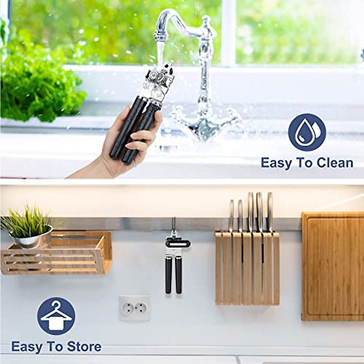 Can Opener, Can Opener Manual with Stainless Steel Sharp Blade - Smooth Edge & Ultra Sharp, Multifunctional Heavy Duty Handheld Can Opener with Anti-slip Hand Grip & Large Turning Knob (Black)
