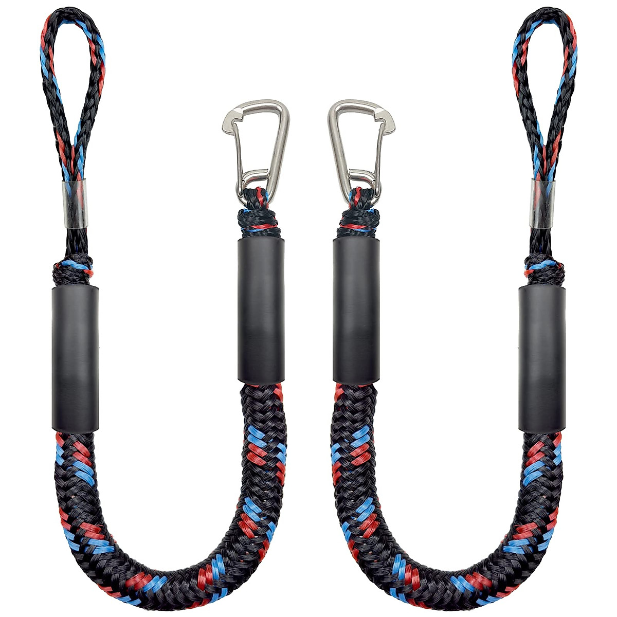 4 Feet Bungee Boat Dock Line Mooring Rope with Stainless Steel Clip Accessories Boat Docking Ropes for Boats PWC, Built in Snubber,Kayak, Watercraft,SeaDoo,Jet Ski, Pontoon,Canoe,Power Boat 2-Pack