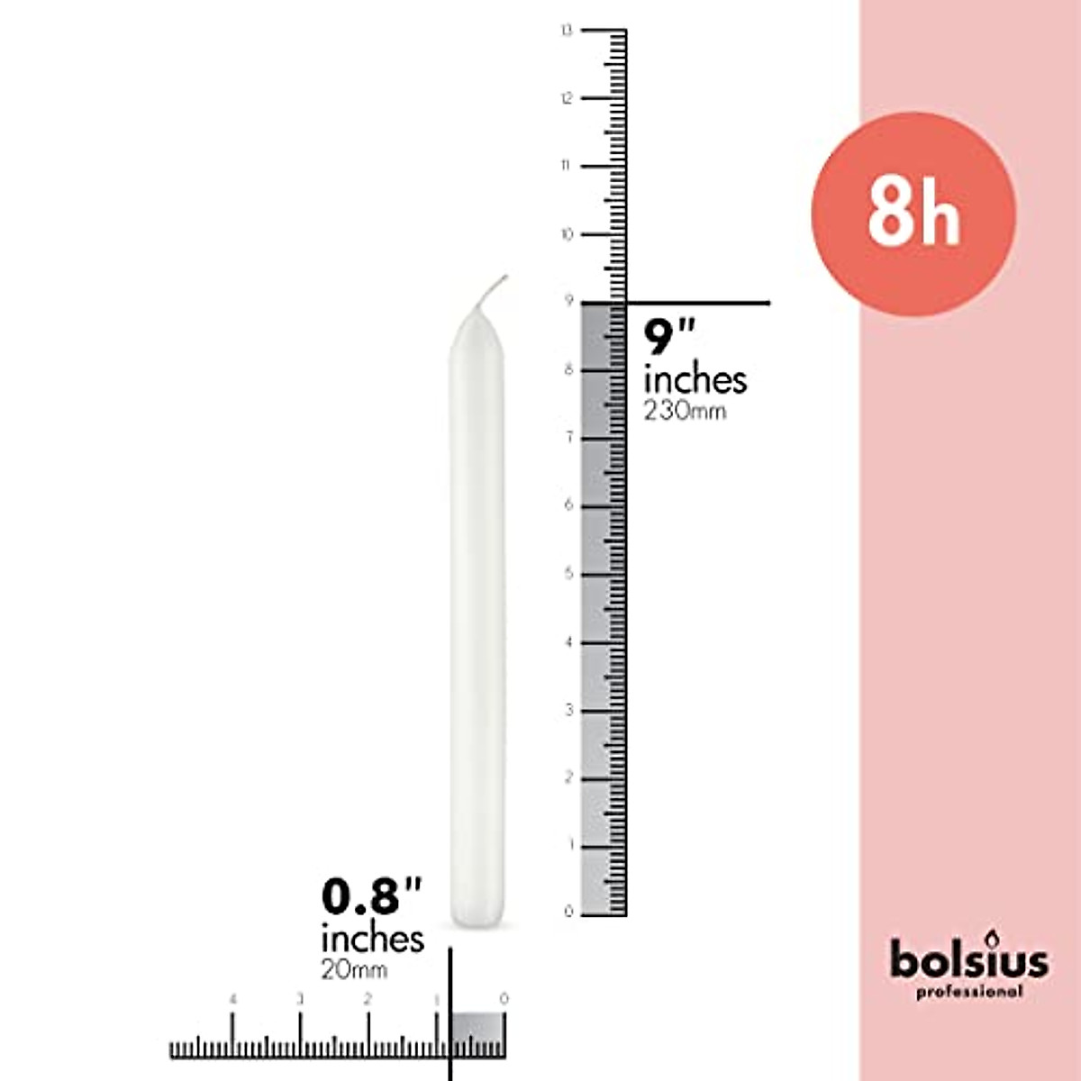 BOLSIUS 10 Count Household White Dinner Candles - 9 Inches - Premium European Quality - Approx. 8 Hours Burn Time - Unscented Dripless and Smokeless, Restaurant, Wedding, Spa, and Party Candlesticks