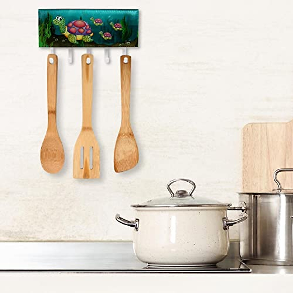 Cute Tortoise Understandturtle Babies Rack Organizer with 5 Hooks Wall Bathroom Kitchen Shelf Rack Multifunctional Storage Shelf