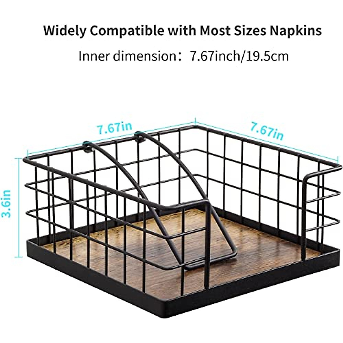 Honiter Napkin Holder, Farmhouse Flat Napkin Holder with Weighted Arm, Wooden Napkin Holders for Paper Napkins, Square Napkin Dispenser for Countertop, Cocktail Napkin Holder for Kitchen, Dining Room