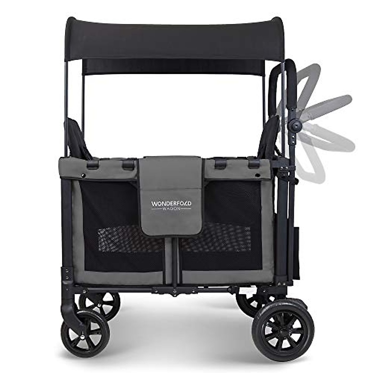 WONDERFOLD W2 Original+ Stroller Wagon (2 Seater) - Collapsible Wagon Stroller with Seats with 5-Point Harnesses, Easy-Access Door, and Adjustable Sun Canopy, Charcoal Gray