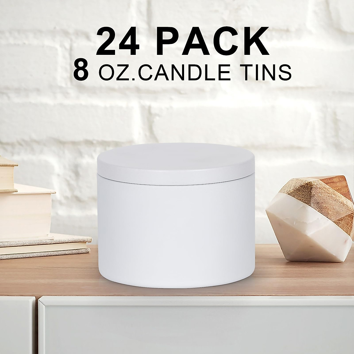 Thelextcc 8oz White Candle Tins with Lids 24 Pack,Bulk 8 oz Candle Jars for Making Candles Storage Gifts Party Favors