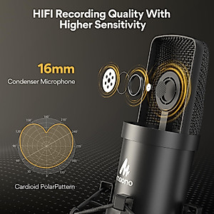 USB Microphone Kit 192KHZ/24BIT Plug & Play MAONO AU-A04 USB Computer Cardioid Mic Podcast Condenser Microphone with Professional Sound Chipset for PC Karaoke, YouTube, Gaming Recording (Renewed)