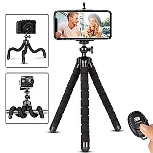Phone Tripod, Flexible iPhone Tripod and Portable Adjustable Tripod with Wireless Remote and Universal Clip Mount Camera Tripod, Travel Tripod,Tabletop Tripod for iPhone/Android Grey
