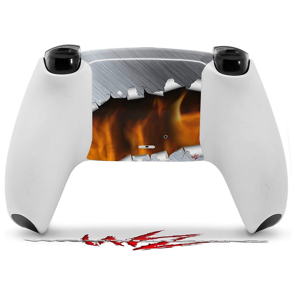 WraptorSkinz Skin Wrap compatible with Sony PS5 DualSense Controller Ripped Metal Fire (CONTROLLER NOT INCLUDED)