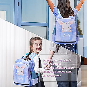 Backpacks for Girls Bunny Backpack Kids School Backpack With Lunch Box, Pencil Case, 3 in 1 Bookbag Set Preschool Kindergarten Elementary Backpack for Age 3+ (Purple Rabbit)
