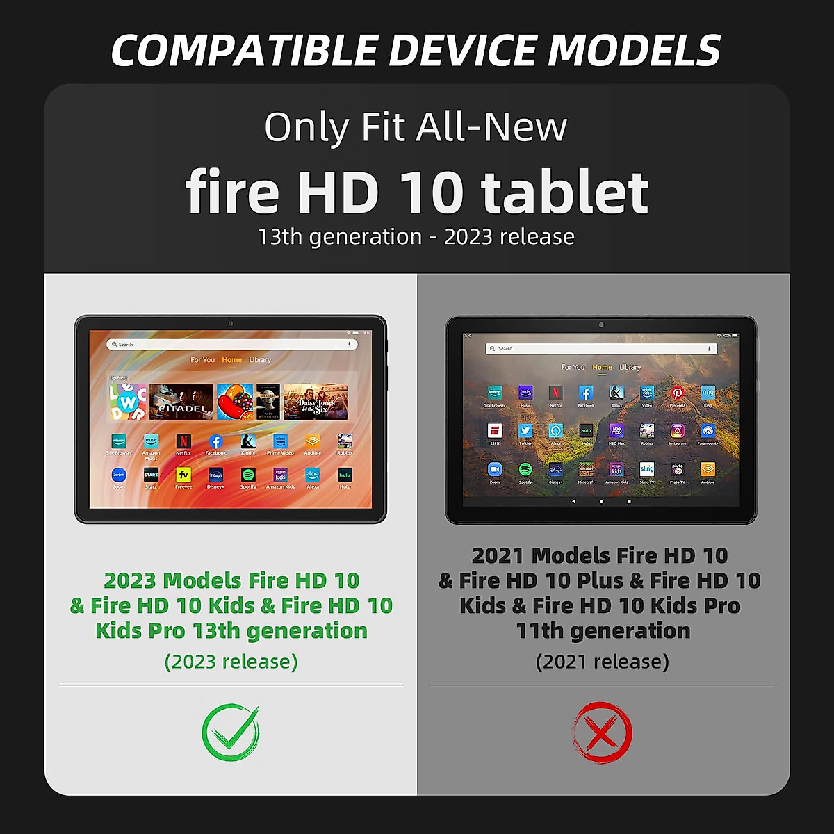 Amazon Fire HD 10 & Fire HD 10 Kids Pro Tablet Case (Only 13th Gen, 2023 Release), DJ&RPPQ Full Body Rugged Hands-Free Viewing Stand Back Cover with Screen Protector, Also for 10in Sony Nokia - Black