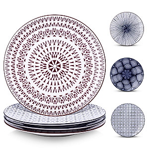 Y YHY 10“ Ceramic Plates, Porcelain Dinner Plates Set of 4 for Salad, Pasta, Appetizer, Dessert - 4 Pattern for Thanksgiving & Christmas, Dishwasher & Microwave Safe