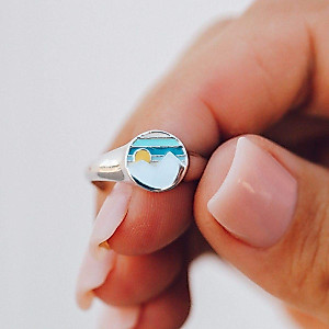 Pura Vida Silver-Plated Twin Peaks Enamel Signet Ring - Brass Band, Exclusive Design - Size 7