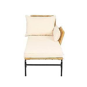 ojhnbvv 3 Pieces Outdoor Patio Wicker Furniture Sets Table and Chairs,L-Shaped Wicker Sectional Sofa with Glass Coffee Table/Detachable Cushion,for Backyard, Porch,Garden