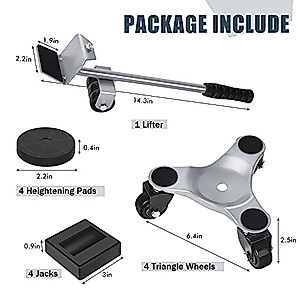 SOYO Furniture Dolly Movers with Lifter, Moving Dollies with Wheels Heavy Duty 500 LB Load Capacity, 6-Inch Steel Tri-Dolly, 3 Wheel Roller Move Tools Lifting Equipment, 4 Pack, Sliver