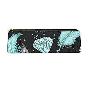 Pearls Diamonds And Feathers Pencil Case Portable Pen Pouch With Zipper Leather Pencil Bag Storage Box Stationery Organizer For Office Work