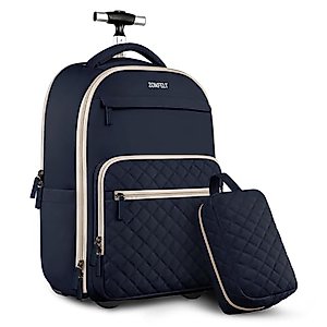 ZOMFELT Rolling Backpack for Women Men, Travel Backpack with Wheels, 17 Inch Laptop Backpack with Toiletry Bag, Carry on Luggage Wheeled Backpack for Travel Trip Business Blue