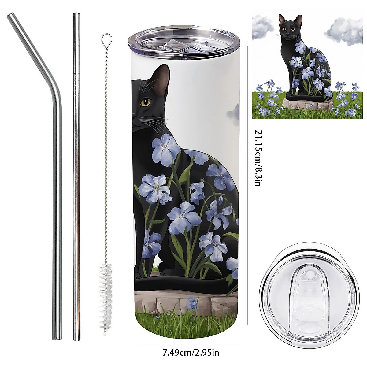 Medpol Cute black cat tumbler with lid and straw 20 oz insulated tumbler cups Cute black cat insulated travel coffee mugs for women cute sippy cups stainless insulated travel cups