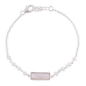 NOVICA Artisan Handmade Rainbow Moonstone Pendant Bracelet Beaded from India Sterling Silver Clear [7.25 in min L x 8 in max L x 0.2 in W 1 mm W Pendant(s) 6.25 in L x 2.4 in W x 0.1 in D] '