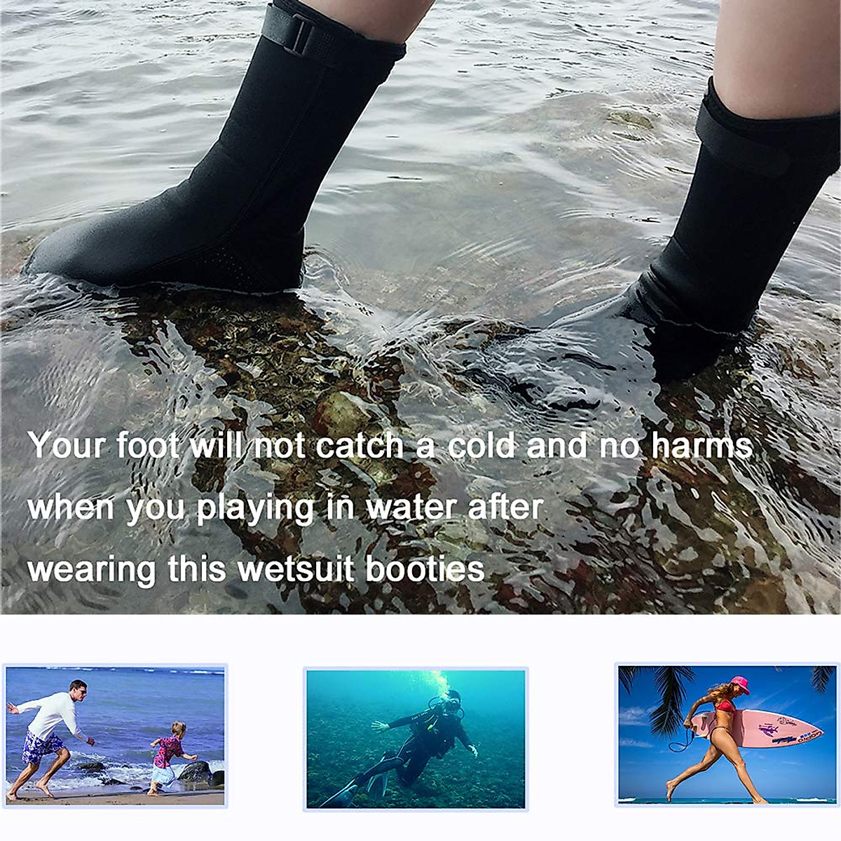 ReHaffe Neoprene Water Dive Booties Women,Comfort Anti-Scratch Snorkel Surfing Fin Bootie Socks for Womens Scuba Diving Water Sport & Beach Activity
