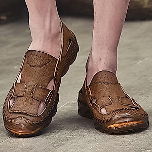 DZUJY Mens Closed Toe Leather Sandals For Men Breathable Summer Shoes Fisherman Men's Slippers Flip Flops Brown Big Size 11.5 Outdoor Casual Shoe Man Beach Sport Hiking Work Male